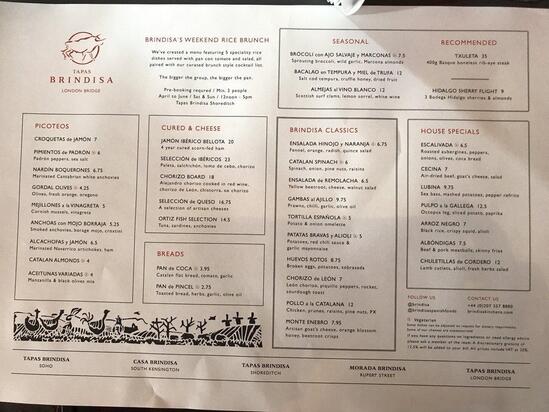 Menu at Brindisa Kitchen Bar, London, Unit 51 Jubilee
