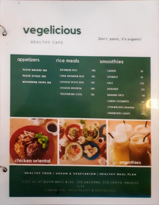 Menu at Vegelicious Healthy Cafe, Angeles