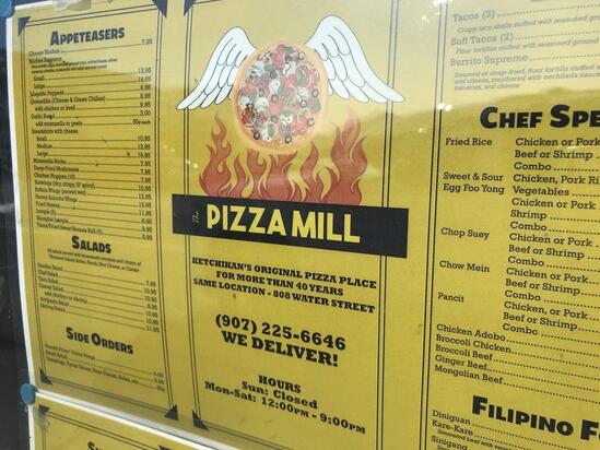 Menu at Pizza Mill pizzeria, Ketchikan, 808 Water St