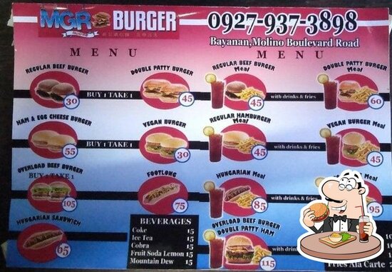 Menu at MGR BURGER restaurant, Bacoor
