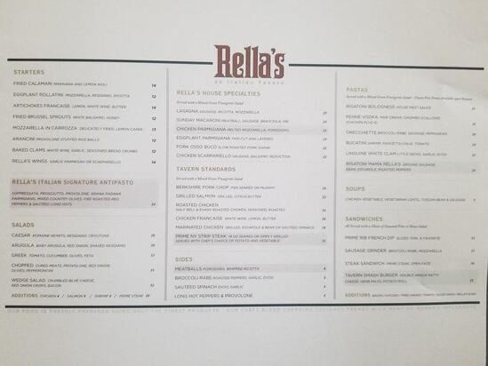 Menu at Rella's Italian Tavern pub & bar, Brielle