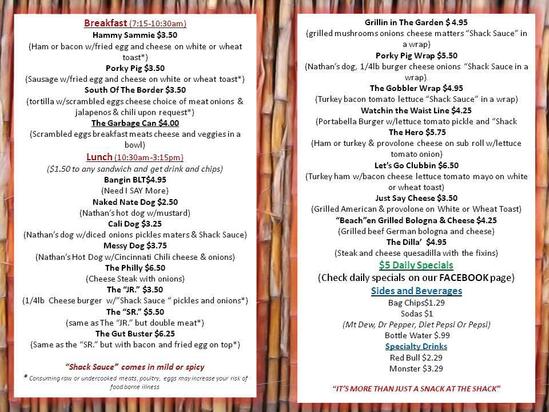 Menu at Grill Shack restaurant, Virginia Beach