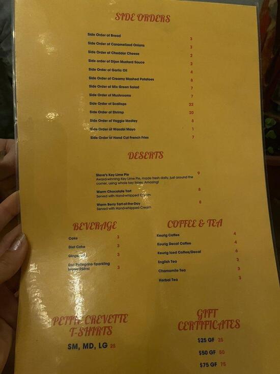 Menu at Petite Crevette restaurant, New York City, 144 Union St