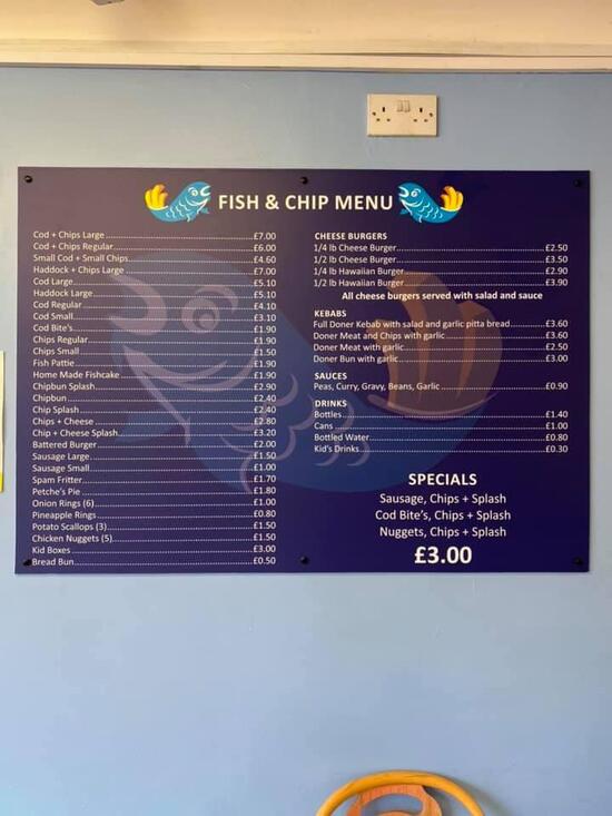 Menu at Bassletons Fish Bar, Stokesley
