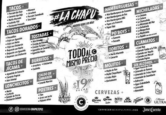 Menu at Cervecería Chapultepec pub & bar, Manzanillo