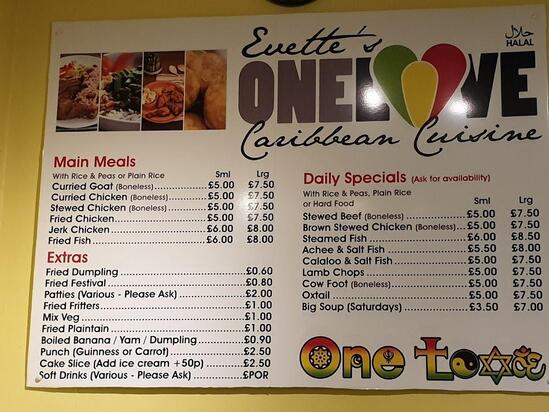 Menu at One Love Caribbean Take Away Restaurant, Bradford