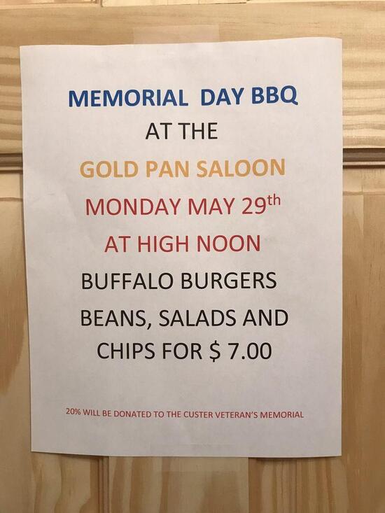 Menu at Gold Pan Saloon Custer pub & bar, Custer, 508 Mt Rushmore Rd