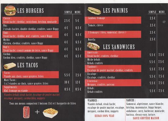 Menu at Le temps d'une pause restaurant, Izeaux