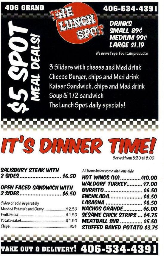 Menu at The Lunch Spot restaurant, Billings