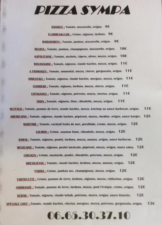 Menu at DAVID PIZZA SYMPA, Saint-Martin-aux-Chartrains