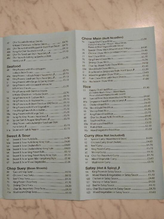 Menu at The Happy Chef Chinese fast food, Seaford