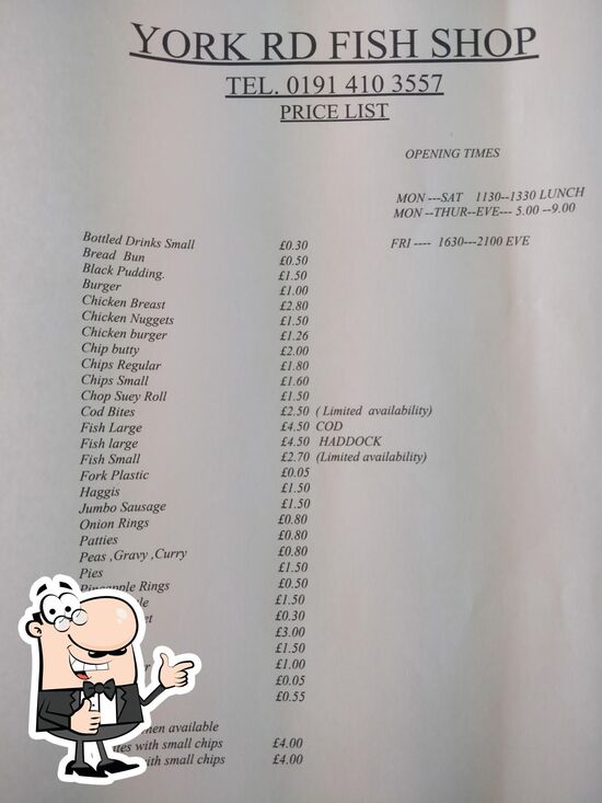 Menu at York Road Fish Shop restaurant, Chester-le-Street