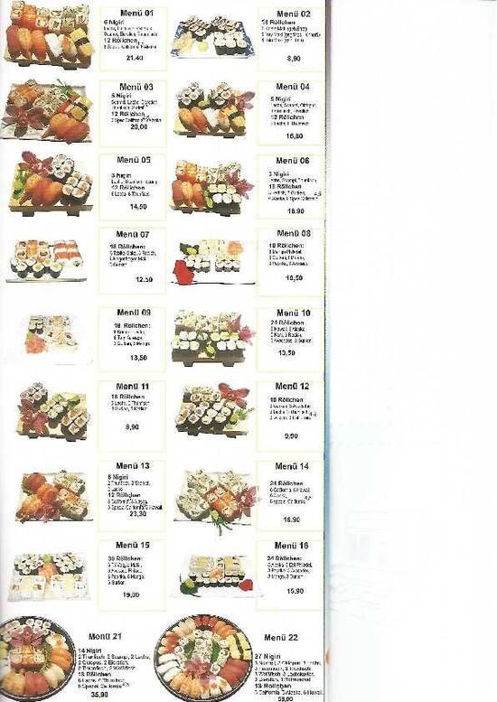 Menu at Sushi One restaurant, Landau