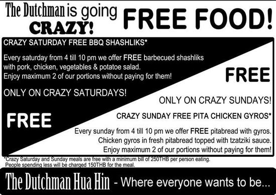 Menu at The Dutchman Hua Hin restaurant, Hua Hin