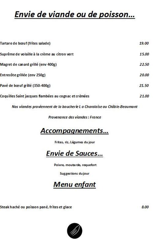 Menu at Restaurant L'envie, Saint-Julien-en-Genevois