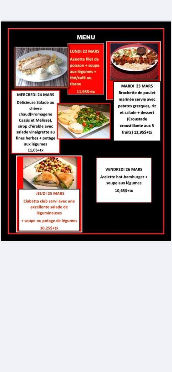 Menu au Restaurant L'Amical, Saint-Lazare-de-Bellechasse