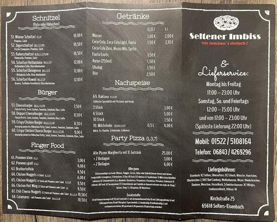Menu at Seltener Imbiss pub & bar, Selters
