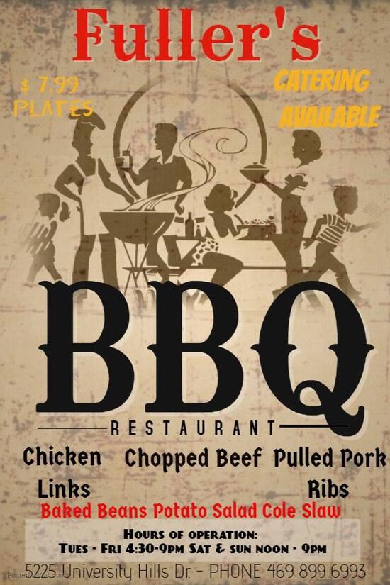 Menu at Fuller's Barbeque, Dallas
