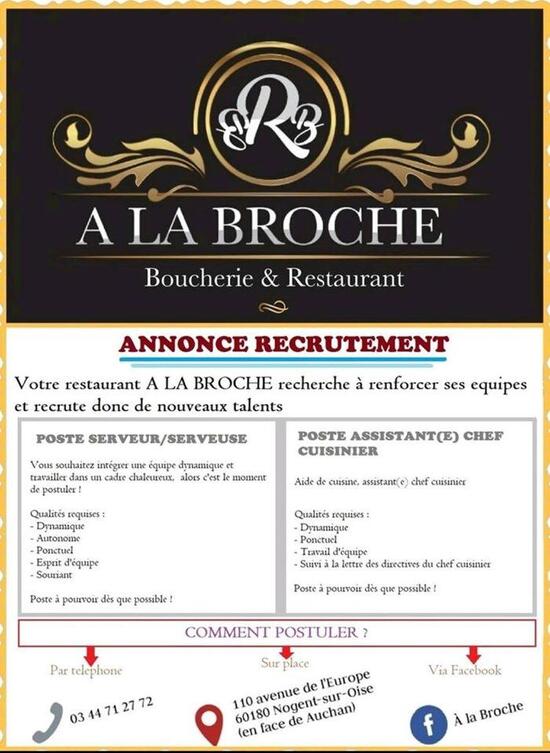 Menu au A La Broche restaurant, Nogent-sur-Oise