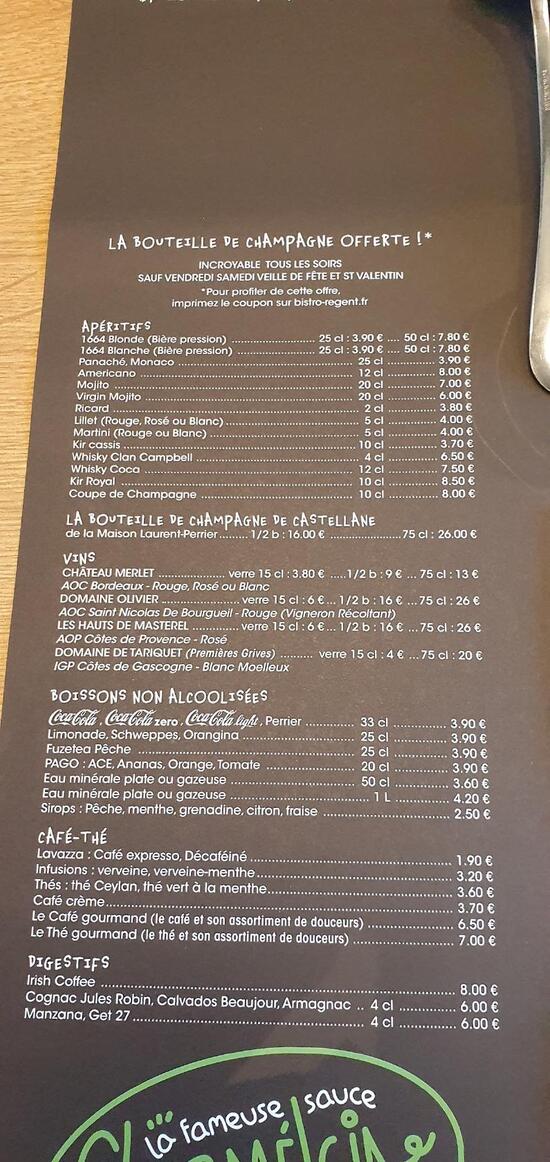 Menu au Bistro Régent restaurant, Saint-Orens-de-Gameville