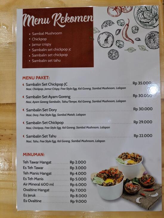 Menu at Sambalin restaurant, Tangerang