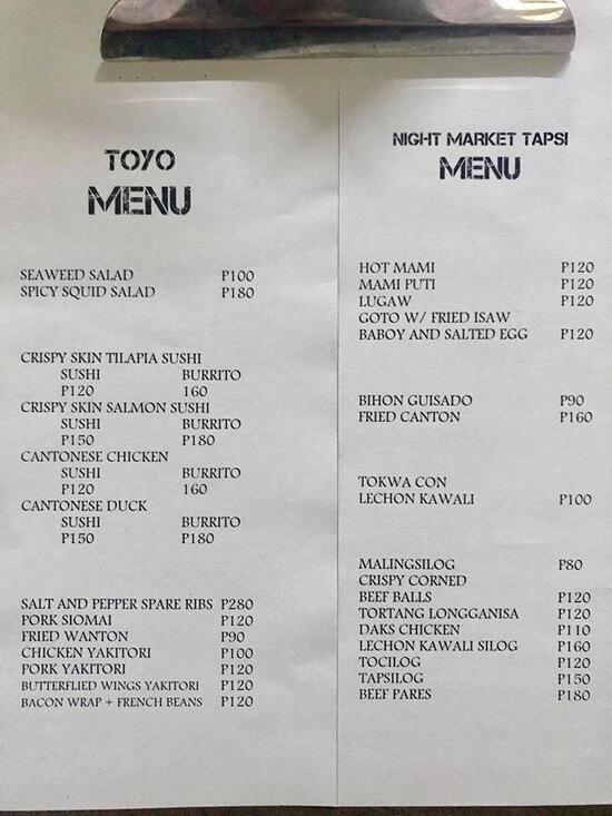 Menu at TOYO by Souq Pampanga restaurant, San Fernando