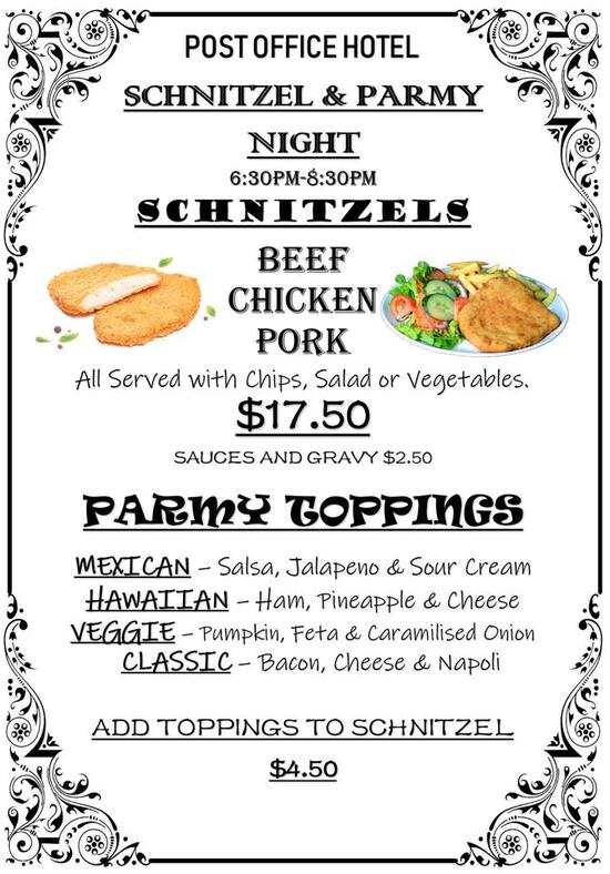 Menu at Post Office Hotel pub & bar, Cloncurry