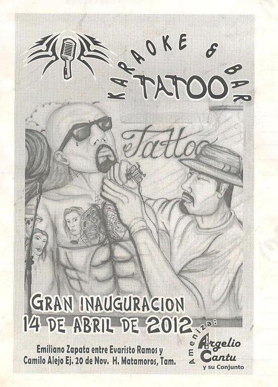 Menu at Tattoo karaoke-bar, Matamoros