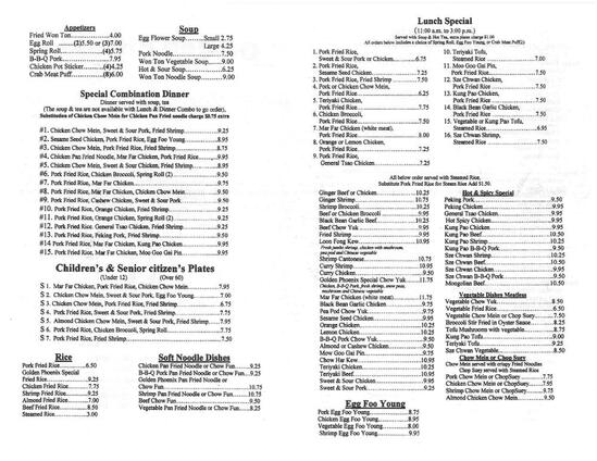 Menu at Golden Phoenix Chinese Restaurant, Phoenix