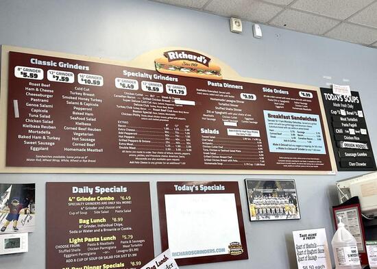 Menu at Richard's Grinders restaurant, West Springfield