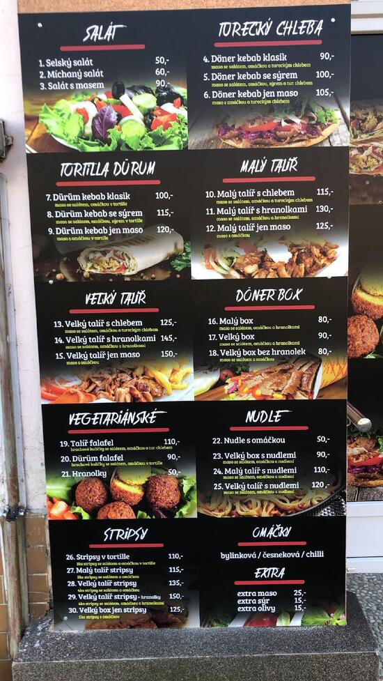Menu at Ugarit Kebab restaurant, Bystřice pod Hostýnem