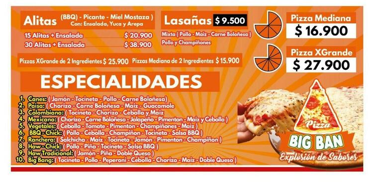 Menu at PIZZA BIG BANG restaurant, Itagüí