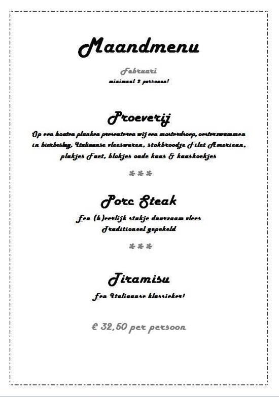 Menu at Café Restaurant Waaijer, Langeveen