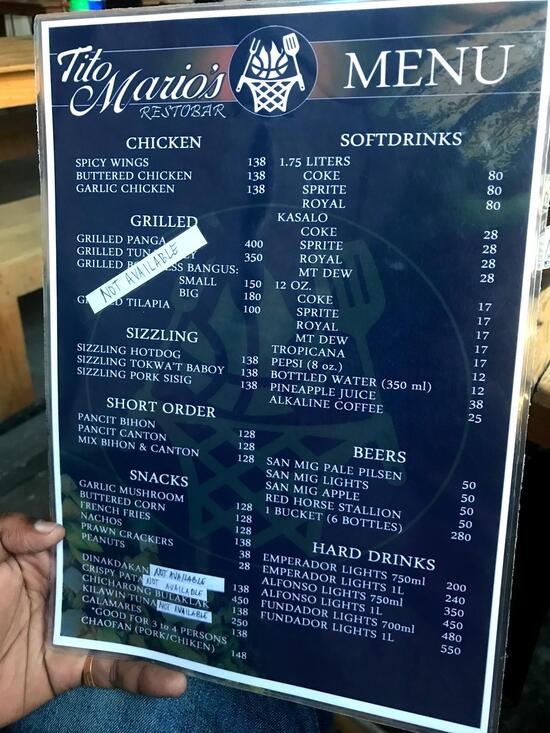 Menu at Tito Marios Resto Bar, Pasay