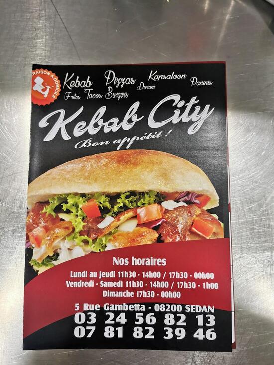 Menu au Kebab City restaurant, Sedan