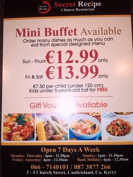 Menu at Secret Recipe restaurant, Castleisland