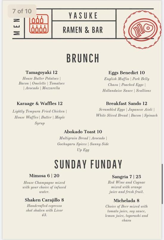 Menu at Yasuke Ramen & Bar, McAllen