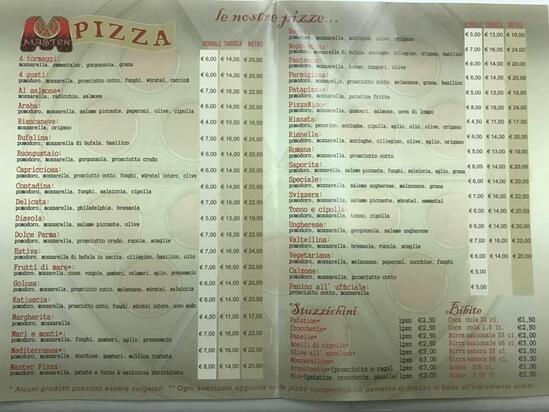 Menu da Master Pizza pizzeria, Marsala