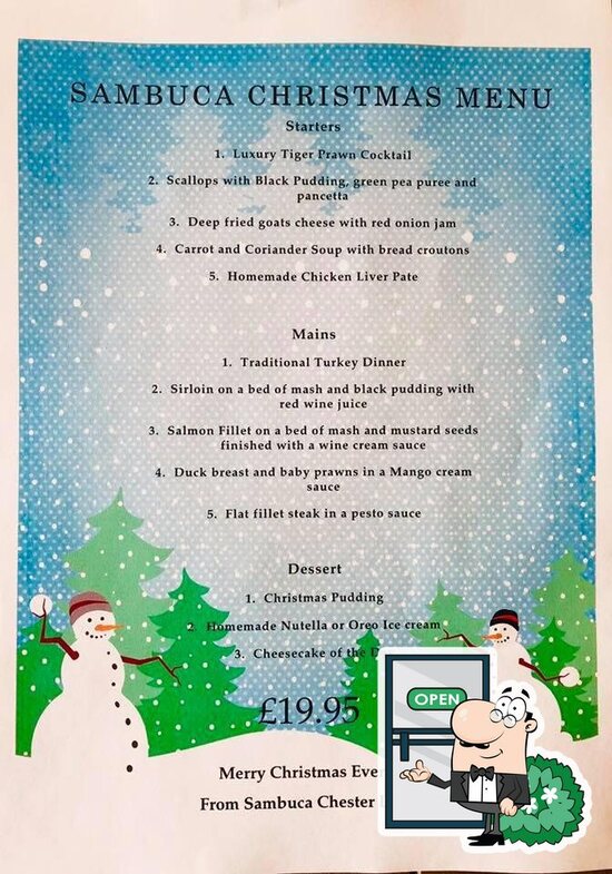 Menu at Sambuca restaurant, Chester-le-Street, Front St