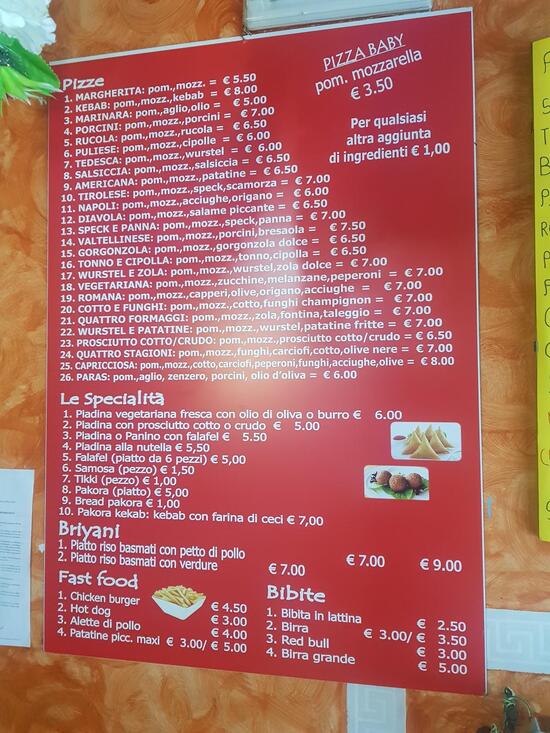 Menu da Paras PIZZE & KEBAB, Aprica