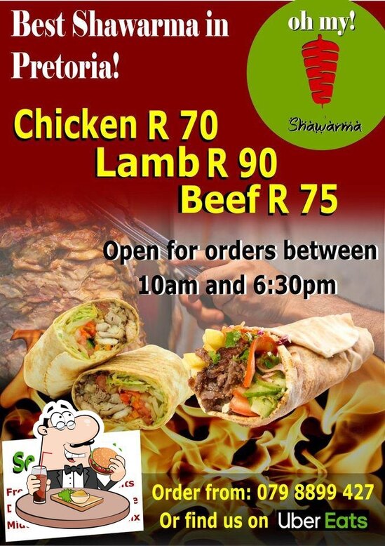 Menu at Oh my Shawarma restaurant, South Africa