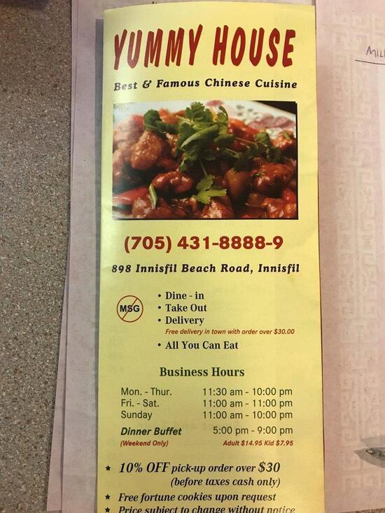 Menu at Yummy House restaurant, Innisfil