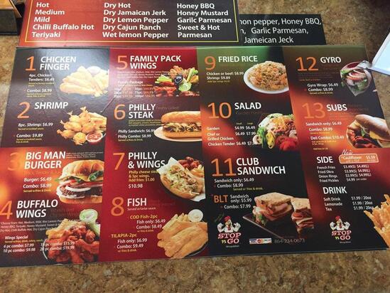 Menu at Stop N Go Wings & Deli restaurant, Greenville