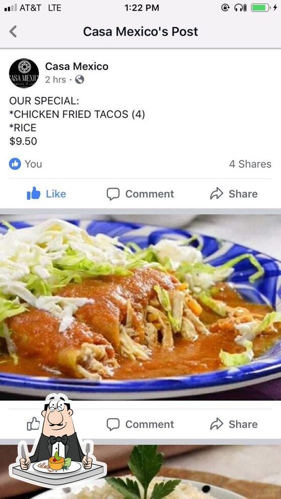 Menu at Casa Mexico, Lago Vista