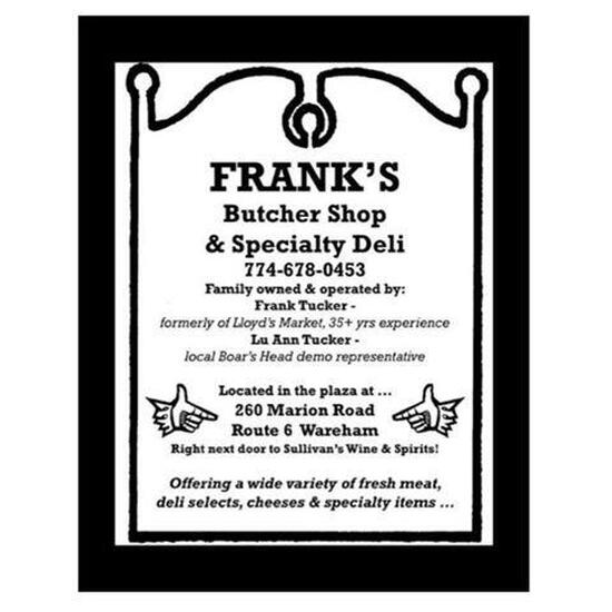 Menu at Frank's Butcher Shop, Wareham