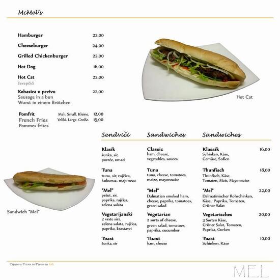 Menu da Beach Bar Del Mar - Veli Mel, Arbe, Kampor bb