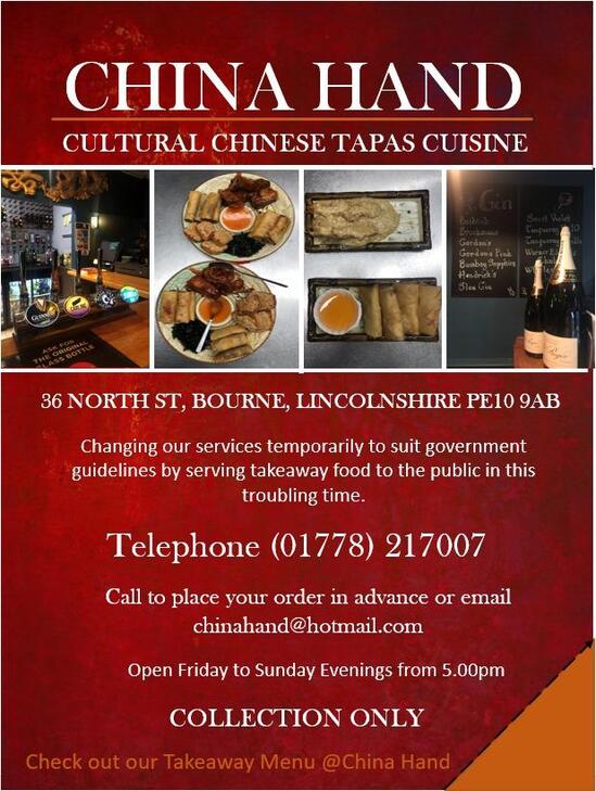 Menu at China Hand restaurant, Bourne