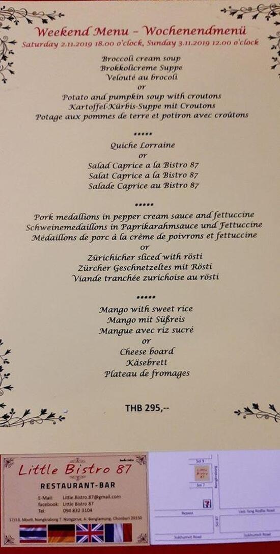 Menu at Little Bistro 87 restaurant, Pattaya City