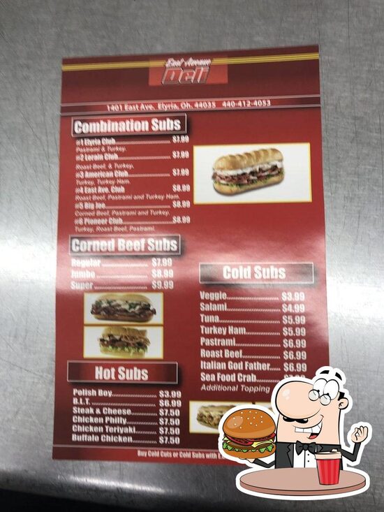 Menu at East Ave Deli fast food, Elyria