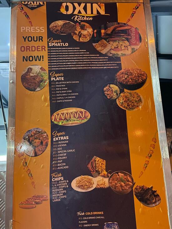 Menu at Oxinkitchen restaurant, Pretoria